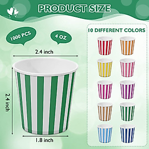 meekoo 1000 Pack 4oz Paper Cups Multicolor Mouthwash Cups Striped Pattern Bathroom Cups Hot Cold Beverage Disposable Cups Small Ice Cream Cups Drinking Cup for Party, Picnic and Event, 10 Colors