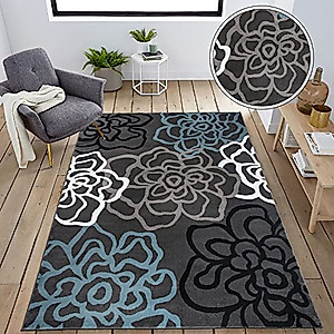 Rugshop Contemporary Modern Floral Abstract Flowers Easy Maintenance for Home Office, Living Room, Bedroom, Kitchen Soft Area Rug 7'10" x 10'2" Gray
