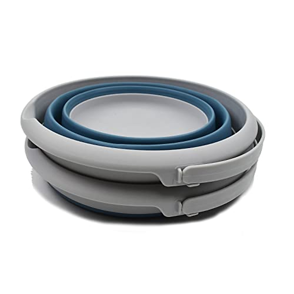 SAMMART 8.5L (2.2 Gallon) Collapsible Plastic Bucket - Foldable Round Tub - Portable Fishing Water Pail - Space Saving Outdoor Waterpot. Size 31cm Dia (Grey/Steel Blue, 2)