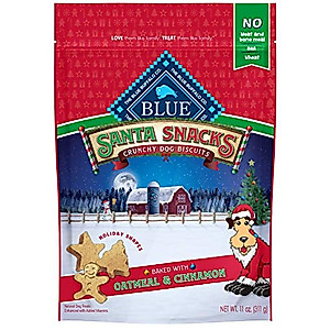 Blue Buffalo Santa Snacks Natural Crunchy Dog Treat Biscuits, Oatmeal & Cinnamon Treats 11-oz