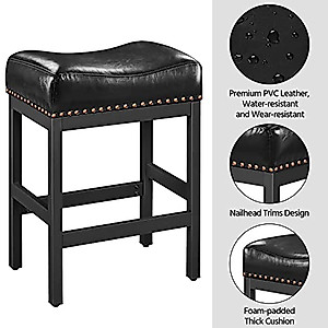 Yaheetech 26" Bar Stools Set of 2 Counter Height Bar Stools Leather Saddle Stool Kitchen Stools for Island Modern Backless Faux Leather Counter Stool, Black