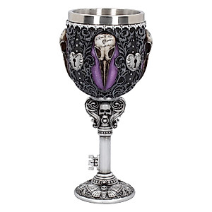 Nemesis Now B4725P9 Edgar's Raven Goblet 18cm, Resin w. Stainless Steel, Purple,silver