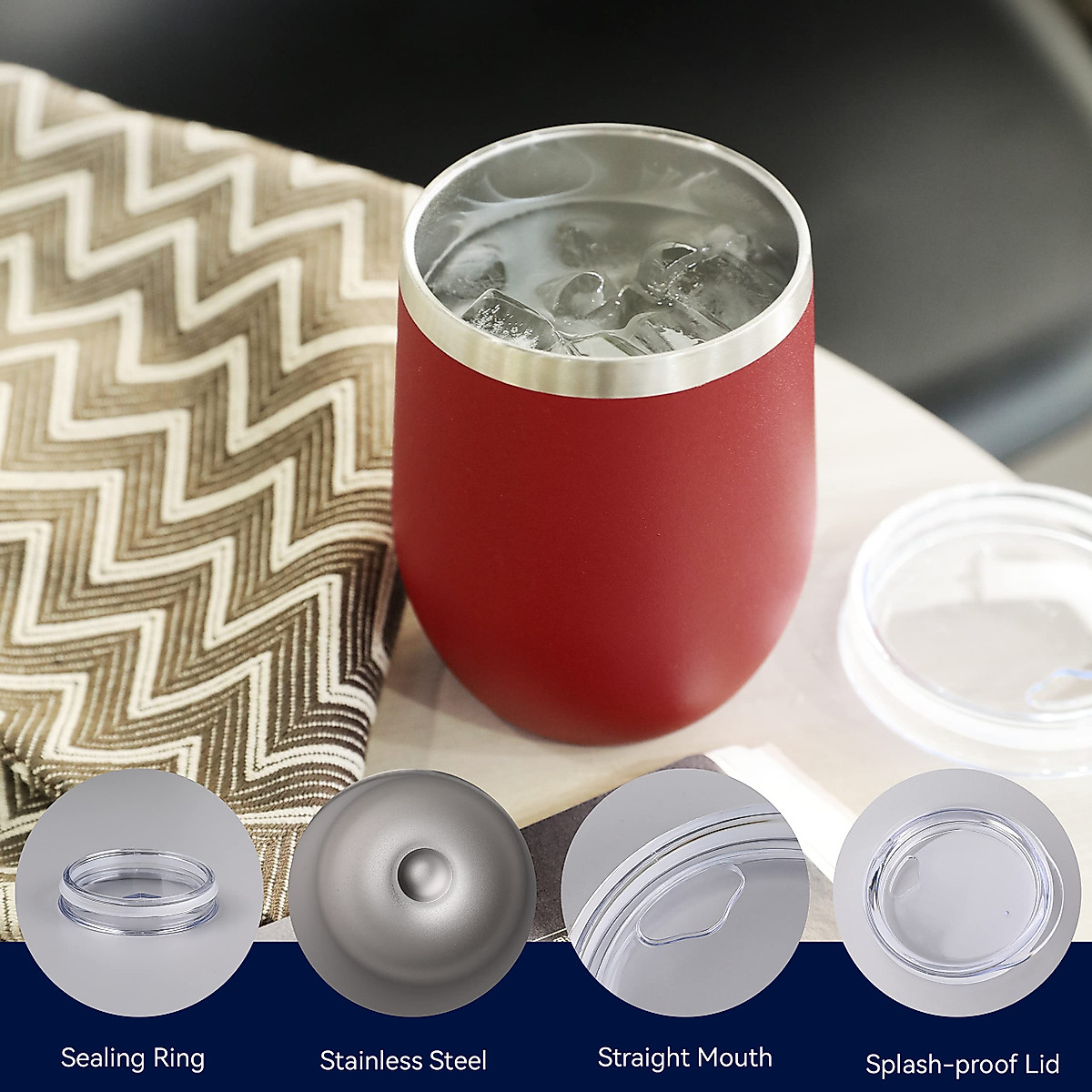 DOMICARE Stainless Steel Wine Tumbler Bulk with Lid, Personalized Insulated Tumblers Set, 12oz Travel Coffee Cups Pack of 1, Red