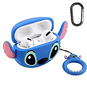 Soft Silicone Shockproof Cover, New 3D Cute Cartoon Creative Fun Case Skin with Keychain Design for AirPods Pro Charging Case 2019 (Stitch)
