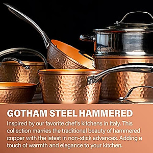 Gotham Steel Pots and Pans Set – Premium Ceramic Cookware with Triple Coated Ultra Nonstick Surface for Even Heating, Oven, Stovetop & Dishwasher Safe, 10 Piece, Hammered Copper
