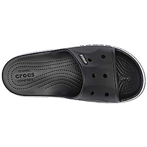 Crocs Men's and Women's Bayaband Slide | Casual Beach Sandal | Shower Shoe, Black/White, 9 US Women / 7 US Men