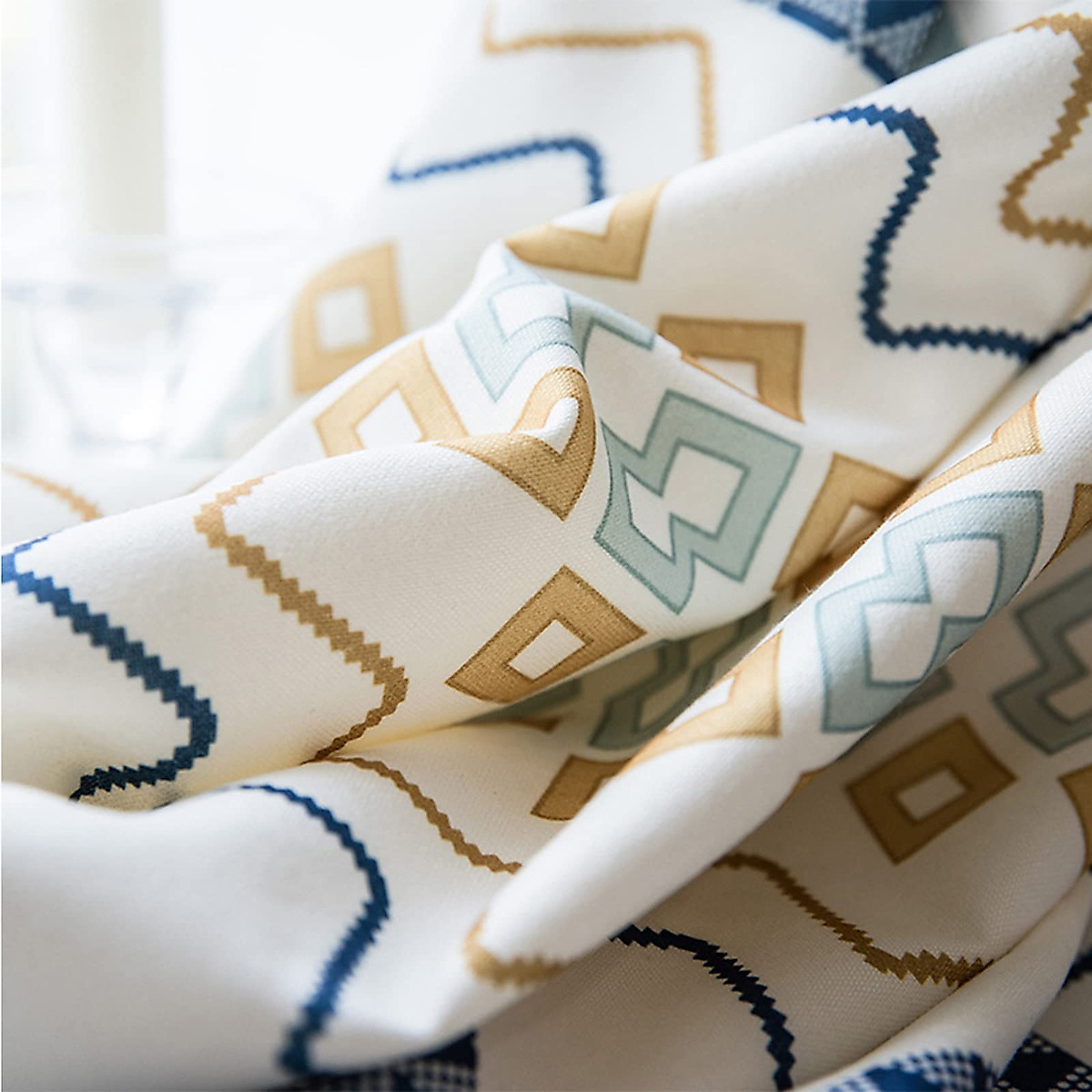 Linen Blackout Window Curtain Triangle Geometric Boho Curtains 96 Inch Long Kids Room Darkening Window Panel Drapes Set for Living, Dining, Bedroom,Diamond Print Window Treatment Drapes ,2 Panels