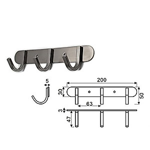 Coat Hook Rack with 3 Square Hooks - Premium Modern Wall Mounted - Ultra durable with solid steel construction, Brushed stainless steel finish, Super easy installation, Rust and water proof