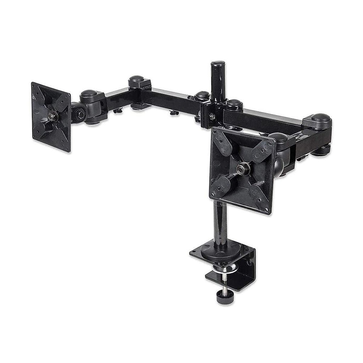 Manhattan Dual Monitor Stand Mount with Double-Link Swing Arms - Supports Two 13 in to 24 Inch Computer Screens up to 13 lbs., 180 Tilt / 180 Rotation, Clamp Mounting, Black - 420808