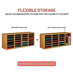 Safco Products Wood Adjustable Literature Organizer, 24 Compartment, 9423MO, Medium Oak - Durable Construction, Removable Shelves, Stackable -Office Organizers for Home Office & Craft Rooms