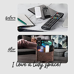 Lorteme Remote Control Holder, Spinning Desk Organizer, Nightstand Bedside Caddy for TV Remotes/Tablets/Phones/Eyeglasses/Books/Pens - Red