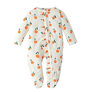 Newborn Baby Girl Clothes Outfits Infant Long Sleeve One-Piece Romper Zippers Jumsuit Footies Bodysuit(0-3 Months,Oranges)
