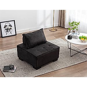 JURMALYN Modern Single Couch, Square Modular Sectional Couch, Floor Sofa Chair, Free Combination Sectional Sofa with Removable Back Cushions Tofu Sofa Small Single Couch for Bedroom Corner Black