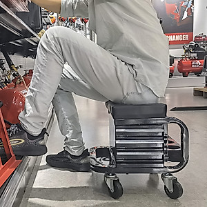 BIG RED Rolling Creeper Garage/Shop Seat with Three Built-in Drawers, Rolling Tool Chest,Black,APD2016AR