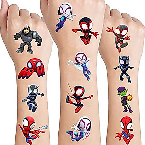 Spidey Birthday Party Supplies, 34Pcs Temporary Tattoos Party Favors Gifts, Removable Fake Tattoo Stickers for Goody Bag Treat Bag Stuff for Spidey and His Amazing Friends Birthday Decorations