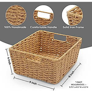 Kovot Woven Wicker Storage Baskets with Built-in Carry Handles - 9.75" L x 8.5" W x 4.5" H (2-Pack)