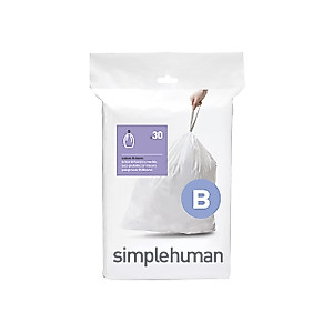 simplehuman Code B Custom Fit Drawstring Trash Bags in Dispenser Packs, 30 Count, 6 Liter / 1.6 Gallon, White