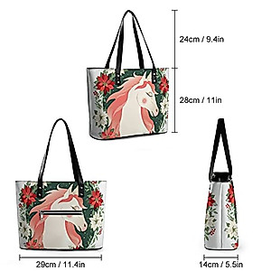 Womens Handbag Unicorn And Blossom Flowers Leather Tote Bag Top Handle Satchel Bags For Lady