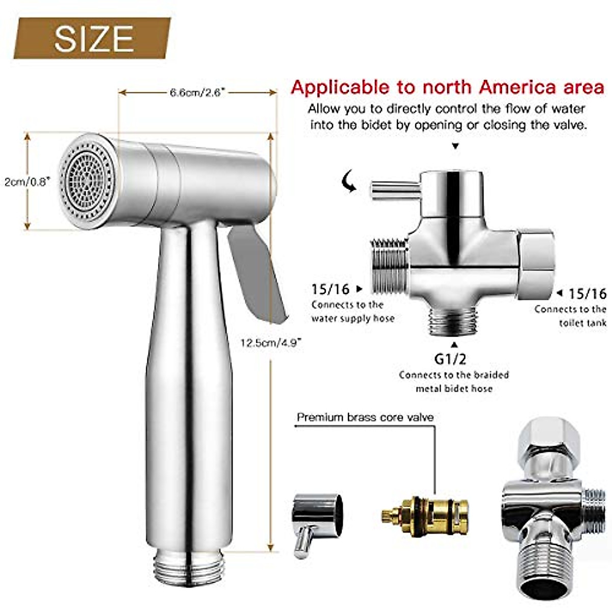 Handheld Bidet Sprayer for Toilet, Soosi Dual Mode Spray Head (Jet/Soft) Baby Cloth Diaper Sprayer Bidet for Toilet Stainless Steel Bathroom Hand Held Muslim Shattaf Kit Brass T-Adaptor 47 inch Hose