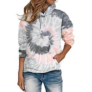 HVEPUO Kangaroo Pocket Hoodie Cute Sweatshirts For Teen Girls Light Grey Hoodie Tie Dye Sweater Plus Size Hoodies Womens Fashion Tops Gray M