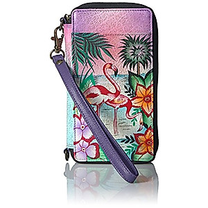 Anna by Anuschka Women's Hand-Painted Genuine Leather Smartphone Case & Wallet - Tropical Flamingos