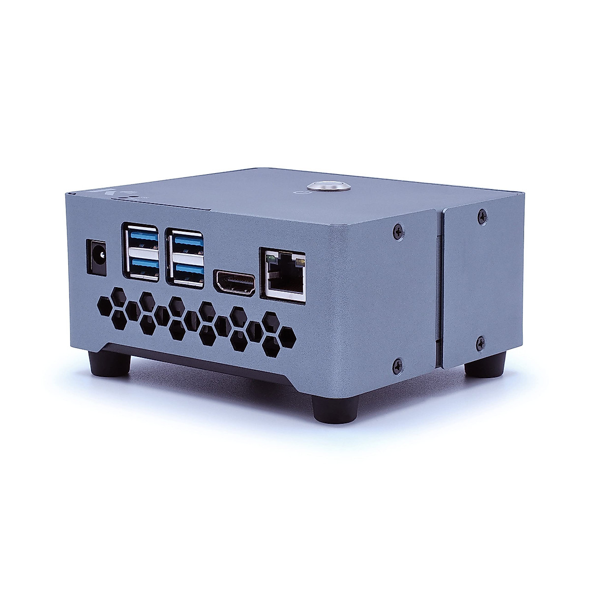 KKSB Odroid N2+ Case | Grey Aluminum Odroid N2+ Enclosure with 80mm Fan | 12mm Momentary Pushbutton Included