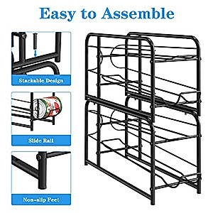 Can Organizer for Pantry 2 Pack Stackable Can Storage Dispenser Rack Canned Food Holder for Refrigerator Kitchen Cabinet, Black