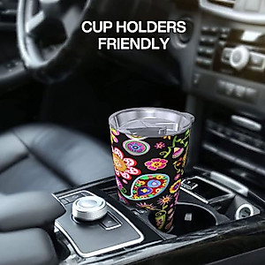 AYCZN Paisley Floral 20 OZ Tumbler Stainless Steel Travel Coffee Mug, Mandala Flower Insulated Water Bottle with Lid and Straws Leakproof Thermal Cup