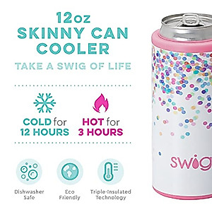 Swig Life Skinny Can Cooler, Stainless Steel, Dishwasher Safe, Triple Insulated Slim Can Sleeve for 12oz Tall Skinny Can Beverages (Confetti)