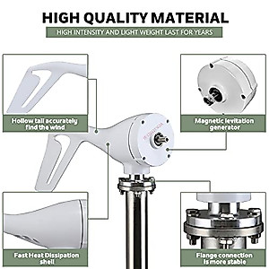 Vertical Garden Wind Turbine Generator, 2000W DC 12V 24V 48V Wind Turbine with Charge Controller for Home Or Industrial Energy(White),24v