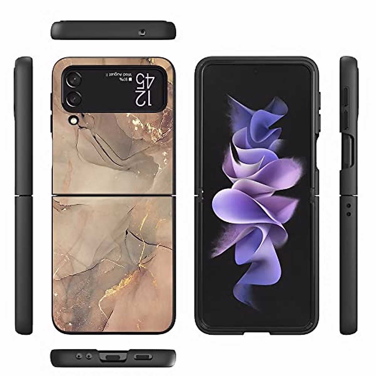 Granite Marble Phone Case for Samsung Galaxy Z Flip 3 Z Flip 3 5G Flip3 Flip4 Black Hard PC Cover,Z5,for Z Flip 3 5G