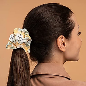 10pcs Cute Plaid Hair Ties Printed Hair Scrunchies Ponytail Holder Colorful Hair Elastics Bands Hair Accessories for Women Girls (Yellow)