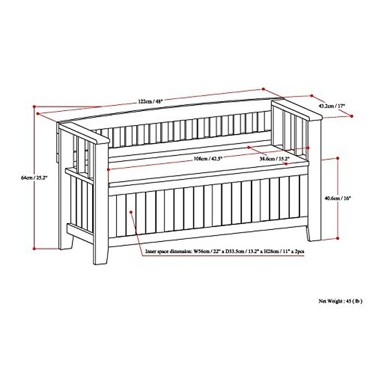 SIMPLIHOME Acadian SOLID WOOD 48 Inch Wide Transitional Entryway Storage Bench in Light Avalon Brown, For the Living Room, Entryway and Family Room