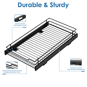 G-TING Pull Out Cabinet Organizer, Heavy Duty Slide Out Pantry Shelves Sliding Drawer Storage for Home, Kitchen, Bathroom, 12.44" W x 16.54" D, Request at Least 13 inch Cabinet Opening(Black)