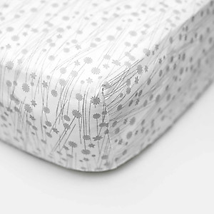 SheetWorld Fitted 100% Cotton Percale Play Yard Sheet Fits BabyBjorn Travel Crib Light 24 x 42, Grey Floral Stems, Made in USA