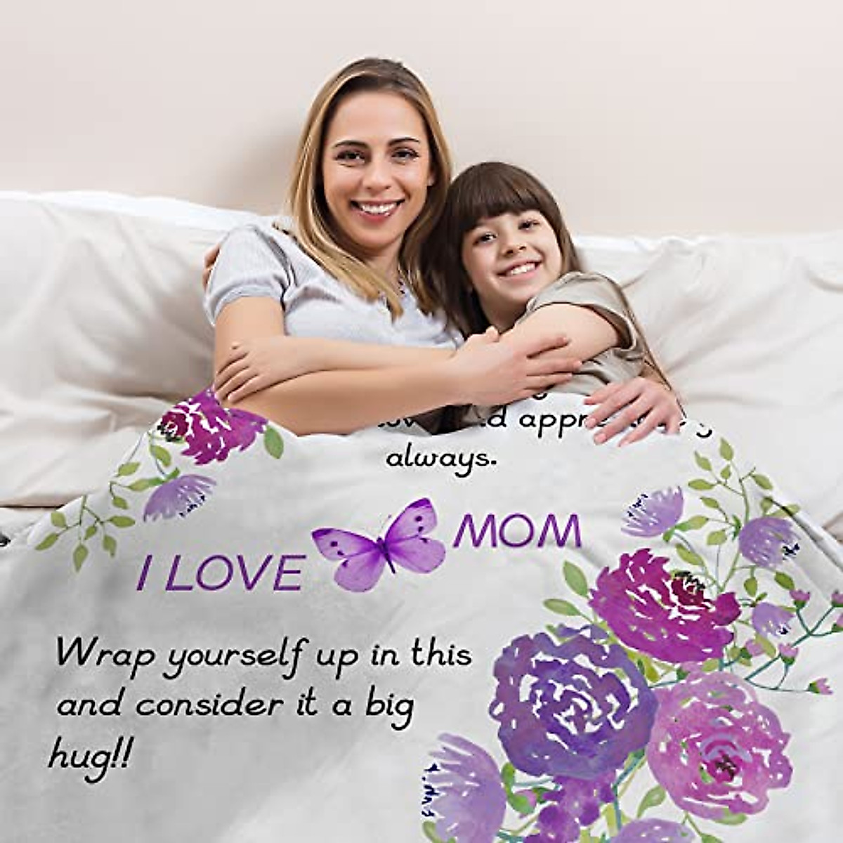Gifts for Mom, Mom Gifts from Daughter Son, Mom Birthday Gifts, Mother's Day Blanket Gifts for Mom, Soft Warm Purple Flowers Butterfly Flannel Throw Blankets for Mom 60''x50''