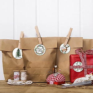 Whaline 1000Pcs Christmas Stickers 1.5Inch Assorted Plants Round Stickers in Roll Rustic Christmas Tree Wreath Elk Truck Patterns Label Stickers for Xmas Seals Cards Presents Envelopes, 8 Designs