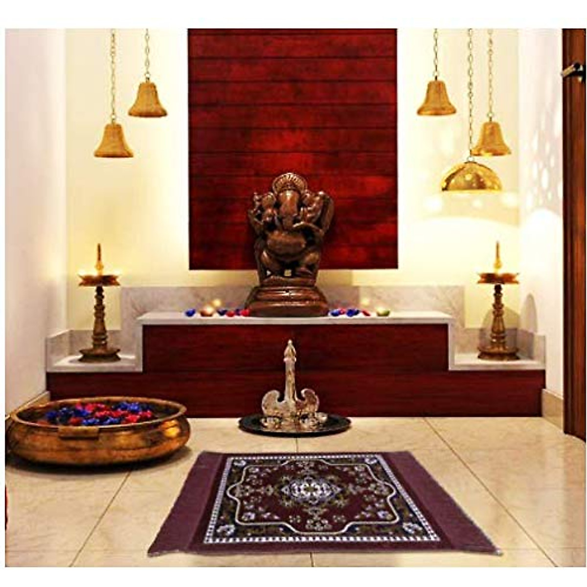 CRAZYBACHAT Presents Maroon Velvet Prayer Mat Aasan/Pooja Mat/Meditation Mat/Multipurpose Velvet Rug Mat 20 CM X 20 CM (Set of 2)