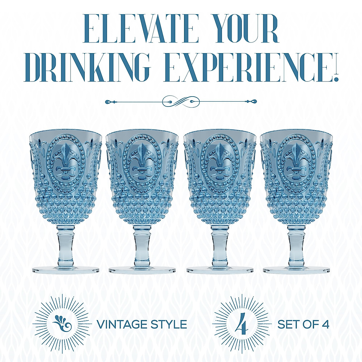 elle decor Acrylic Wine Goblets | Set of 4, 15-Ounce | Unbreakable Acrylic Wine Glasses | Reusable Plastic, Shatterproof Long Stemmed Water Glasses | Bar Drinking Cups (Blue)