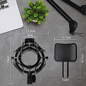Mictop Universal Microphone Shock Mount with Pop Filter for All Microphones Size at 21mm-62mm, Includes Anti-Vibration Mic Holder and Pop Filter (Black)