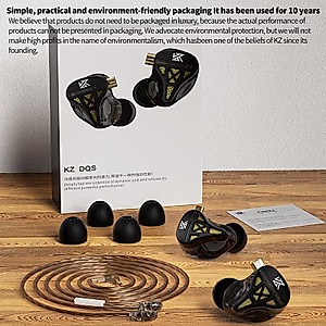 KZ DQS Wired Headphone HiFi Dynamic Drivers Earbuds Bass 2pin 3.5mm Sports Music Game Headphone（Black,no mic）
