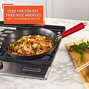 Imusa USA Inch, Red PAN-10046 12" Nonstick Carbon Steel Wok, Handle