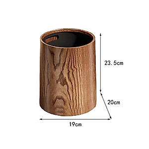 IEUDNS Wood Grain Round Trash Can Wastebasket, Waste Bin Portable Fashion Toilet Paper Basket, Garbage Container Basket for Bathroom Kitchen Office Toilet Laundry Room - 8L