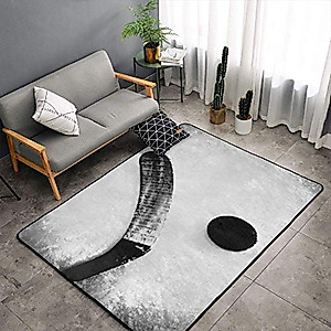 Ice Hockey Ball Throw Area Rug, Ice Hockey Sports Soft Washable Carpet, Upholstery Rug with Non-Slip Backing for Living Room Bedroom Kitchen Dining Room Home Office Floor Rug 6ftx4ft