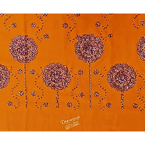 Peegli Indian Vintage Orange Georgette DIY Fabric Traditional Dress Material Sequins Textile