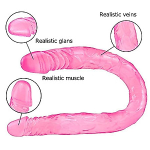 Double Headed Offer Leisure Pink 18.11 inches Both Ends Silicone Strong Suction Cup for Hands-Free Realistic Classic Double-Ended Wand Obtain Maximum Enjoyment for Women - XjmFx26-18