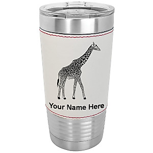 LaserGram 20oz Vacuum Insulated Tumbler Mug, Giraffe, Personalized Engraving Included (Faux Leather, Baseball Style)