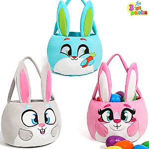 JOYIN 3 Pcs Plush Easter Bunny Basket, Cute Bunny Basket with Long Plush Ear for Baby Girls Boys Easter Egg Hunting, Party Supplies, Decorations, Candy Gifts Storage