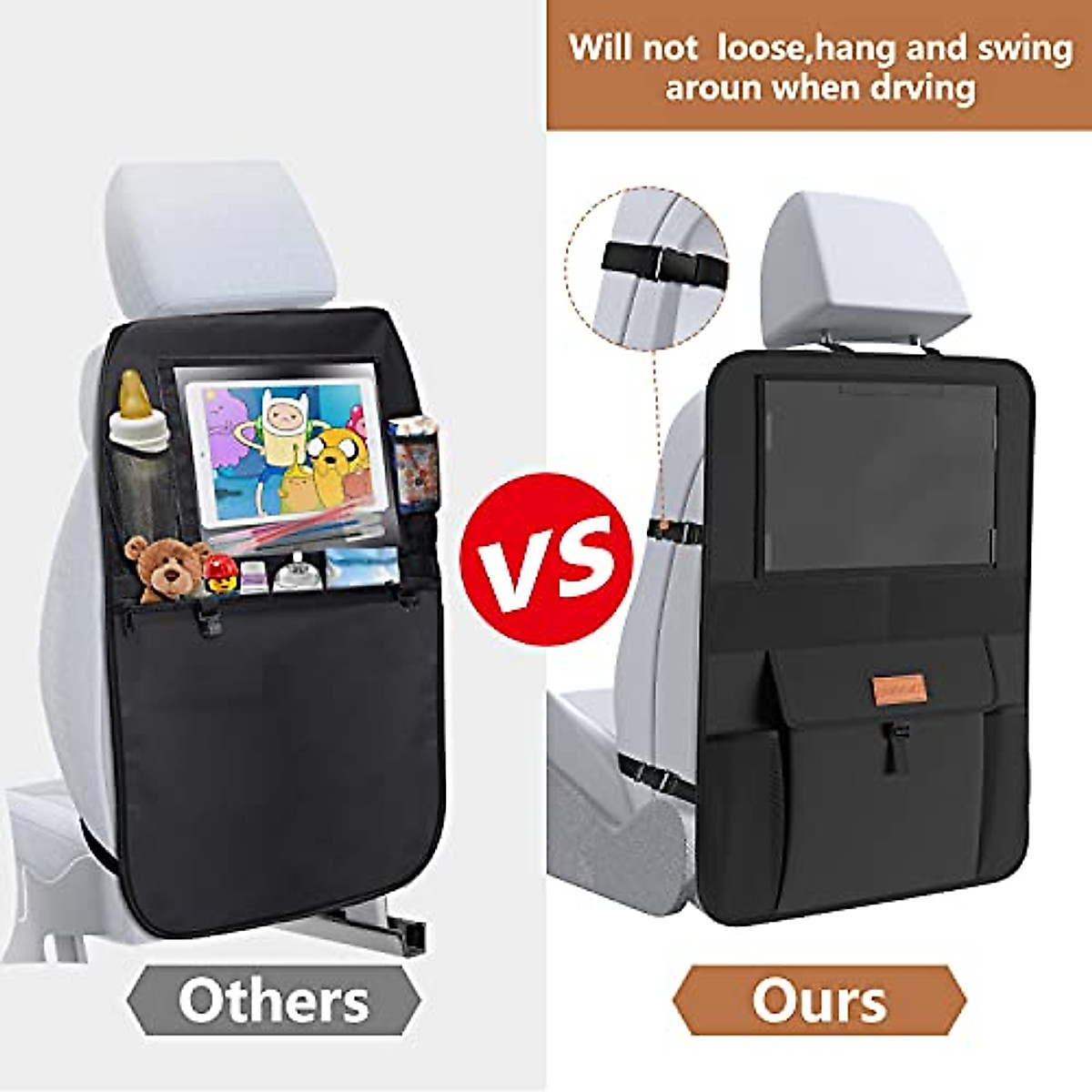 SMART ELF Car Seat Protector + Backseat Car Organizer Kick Mat, Large & Waterproof 600D Fabric Child Auto CarSeat Protectors Saver for Baby Sit with Storage Pockets for Leather and Fabric Car Seat