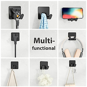 Shower Hooks for Inside Shower - Extra Sticky Stainless, Razor Holder Shower Accessories, Wall Mounted Self-Adhesive Double Hooks for Razor, Loofah, Towel, Shaver, Coat, Key, Matt Black, 4-Pack